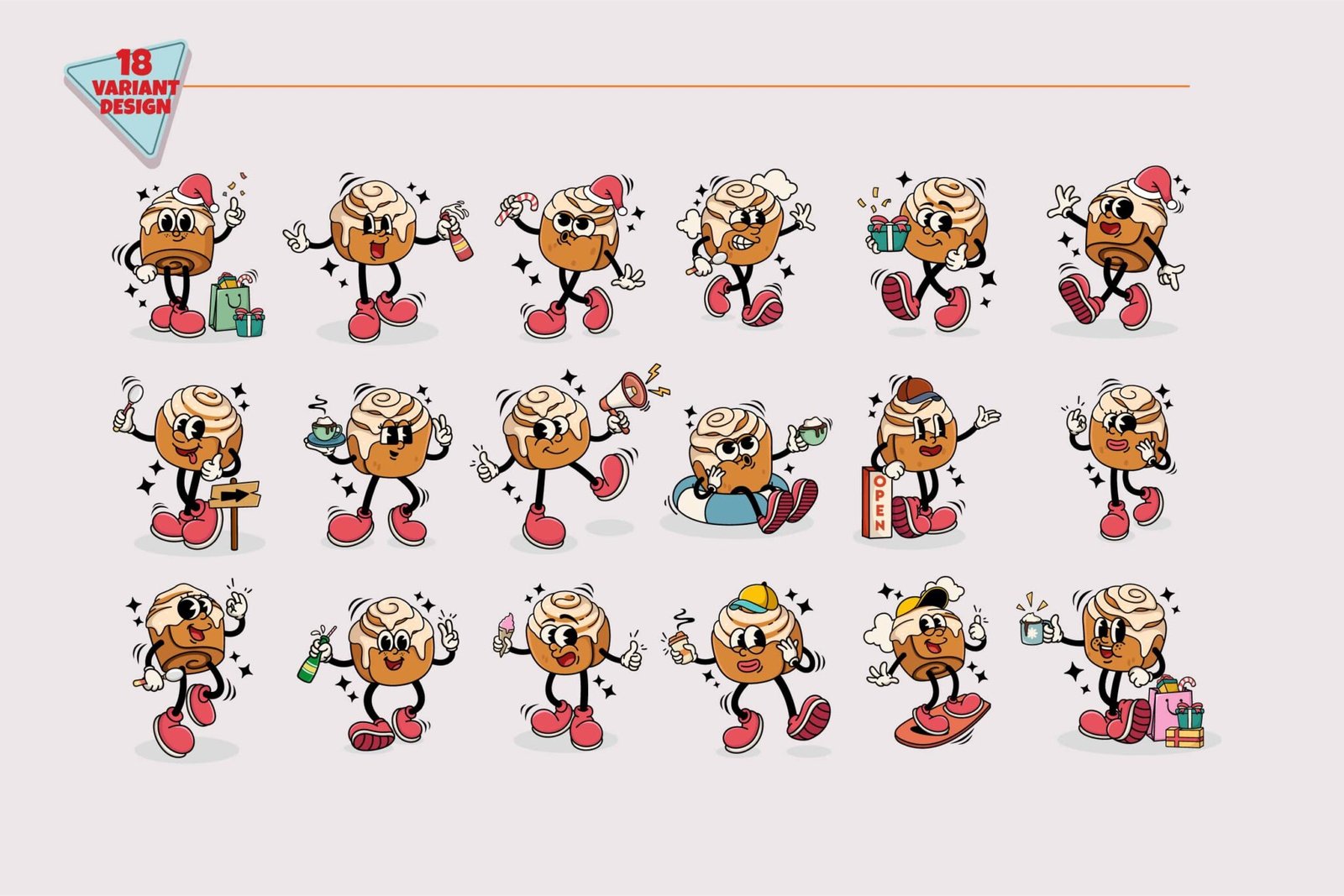 Vintage Cinnamon Roll Cartoon Characters – 18 Variant Design
