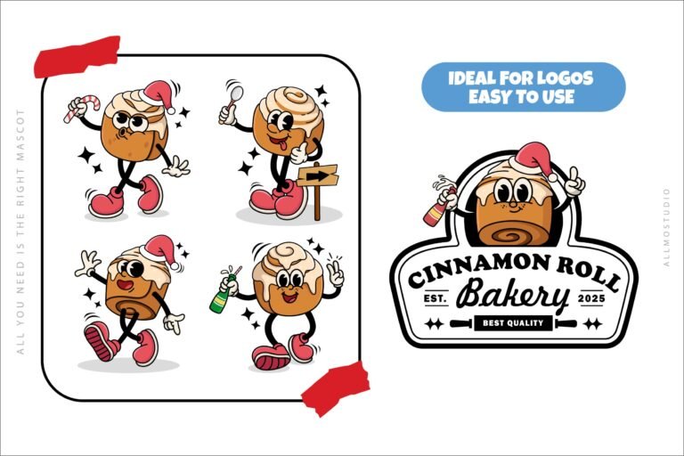 Vintage Cinnamon Roll Cartoon Characters – 18 Variant Design – Movefont