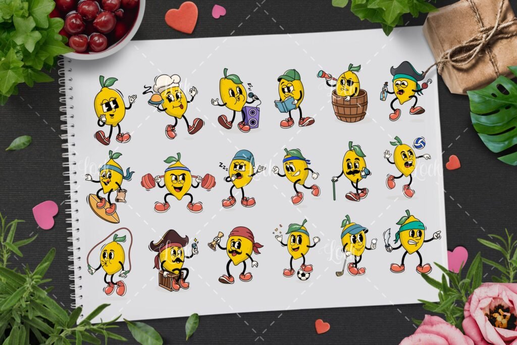 Vintage Lemon Cartoon Characters – 18 Variant Design
